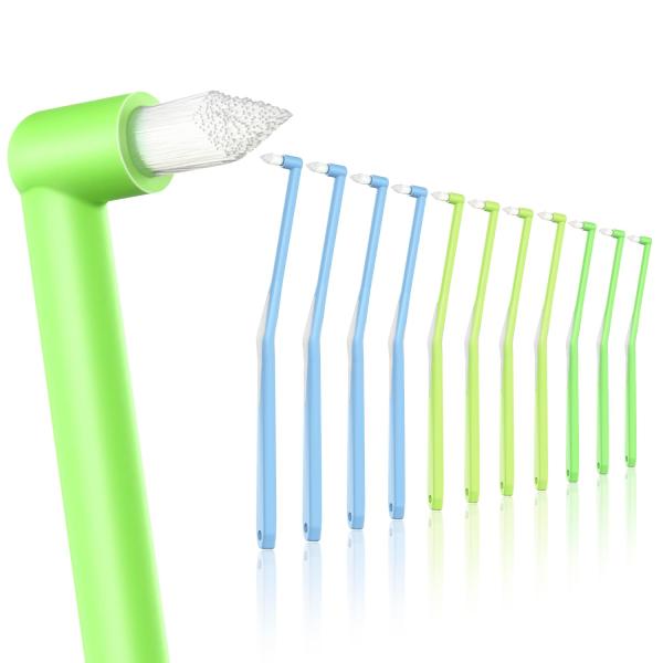 カラー：12本入 3色 (4本ブルー/4本グリーン/4本イエ ロー)ワンタフトブラシ内容：3色12本入　歯ブラシ タフトブラシ　やわらかめ　奥歯用 矯正用歯ブラシ 部分磨き。毛の材質：PBT、ハンドル：ポリプロピレン；タフトブラシのサイズ：...