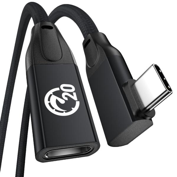 カラー：ブラックサイズ：0.6m直角USB-C延長ケーブル：このUSB-Cオス-メス延長ケーブルは、USB-Cインターフェイスデバイス間の長距離接続とデスクの散らかりの問題を解決し、快適性と利便性を向上させます。革新的な90度Lデザインで、...