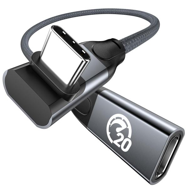 90度USB-C延長ケーブル：この角度付きUSB-Cオス-メス延長ケーブルは、USB-Cインターフェイスデバイス間の長距離接続とデスクの散らかりの問題を解決し、快適性と利便性を向上させます。革新的な90度Lデザイン、プラグを保護し、日常使用...