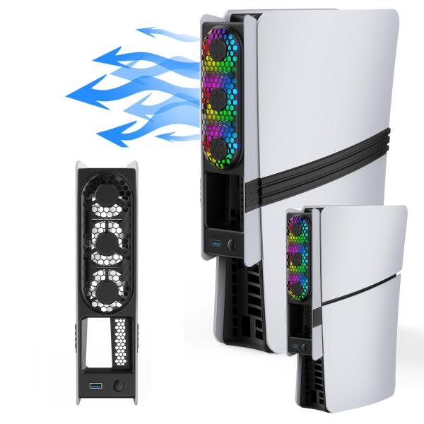 カラー：白【対応機種】PS5 pro/新型PS5 Slim用。新世代の内部には温度検出センサーが付いており、自分で自動的に温度を調節することができ、ファンハニカムの網状放熱孔を手動で調節することもでき、放熱効率がより高く、本体の寿命を効果的...