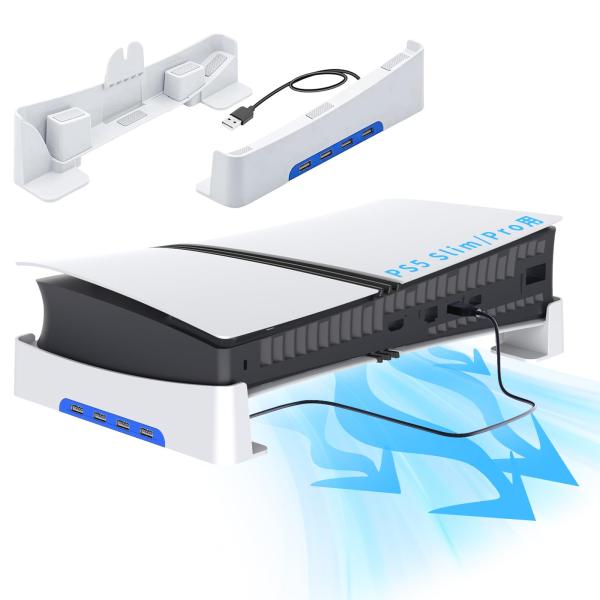 カラー：ホワイhubタイプ【対応機種】PS5 Pro用/新型 PS5 Slim用（通常版とデジタル版両対応）専用の横置き収納スタンドです。高品質のABS素材で作られ、PS5の下部に隙間ができ、通気性が良くて、熱がこもりにくくなります! (ご...
