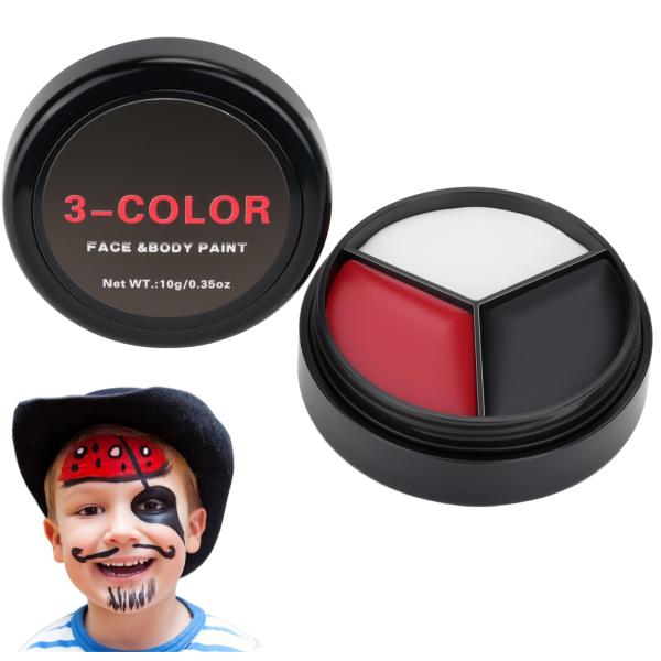 カラー：三色サイズ：3色【セット内容】ボディペイント*3色（黒、白、赤）　適応対象：6歳以上【高着色 使いやすい】フェイスペイントは普通よりもっと高発色と高着色の化粧顔料で、使いやすいです。初心者でも完璧なメイクアップを簡単に実現します！【...