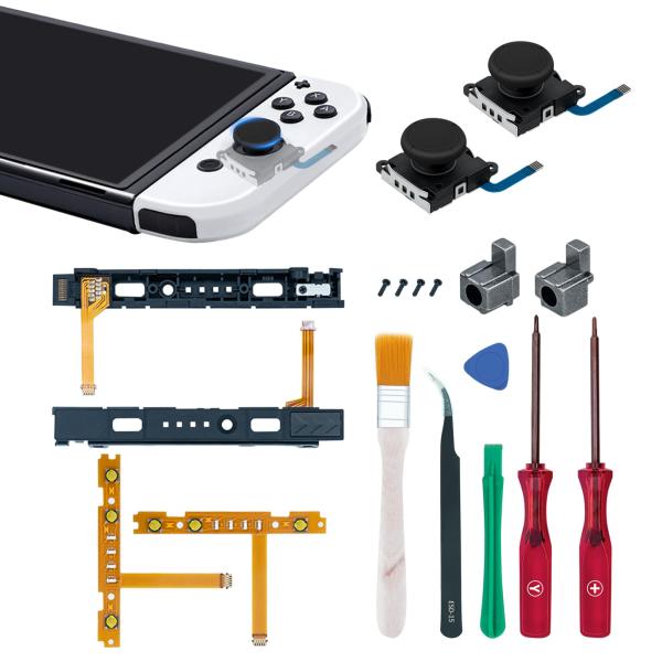 カラー：BlackSwitch Joy-conに適用：Joy-Conコントロー ラー用の高品質の交換修理部品。 2つのアナログスティック、L / R充電ポートスライダーセット、L / Rスリッカーバックルロックセット、SR/SL同期ボタンフ...