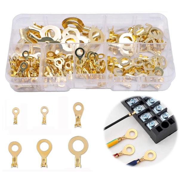 カラー：ゴールド【商品情報】円形端子*150pcsセット、 収納箱*1個、包装内容:M3(50pcs)、M4(20pcs)、M5(20pcs)、M6(20pcs)、M8(20pcs)、M10(20pcs)、6種類(150個セット)、端子を整...