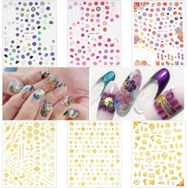 スタイル：和柄【和風ネイルシール】和風テイスト満載で、各種サイズとタイプの和柄（桜、花火、牡丹など）を含んで、お正月や成 人式、花火大会、浴衣を着るときにも使えます【注目の外観】伝統和風スタイルはネイルに華を添えることができます。ゴールドに...