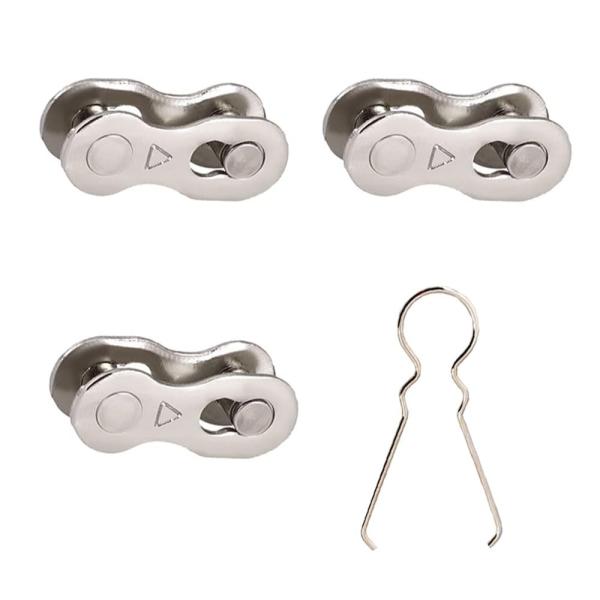 【商品仕様】材質：スチール、カラー：シルバー、引張強度：950kgf、重量：約2.3g／組。【セット内容】3セット入、取り外す工具付き。6/7/8S用ミッシングリンク。3〜5回（最大）まで取付け・取り外しが可能で、繰り返し使用OK【チェーン...