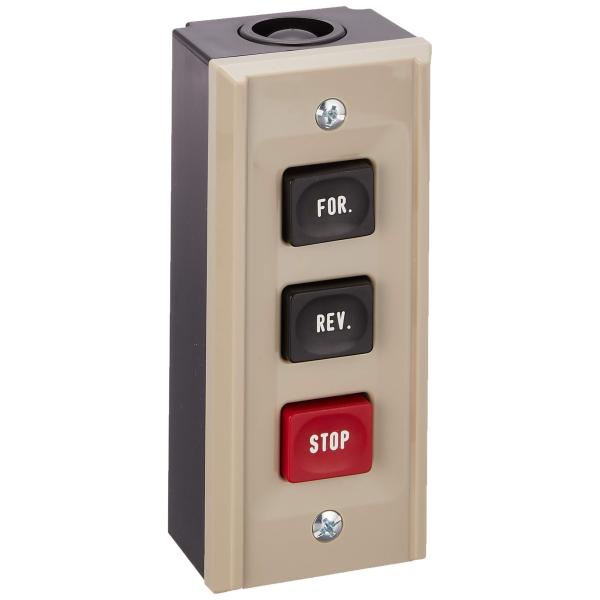 スタイル：ボタン文字:FOR、REV、STOP長さ×幅×高さ(mm):50×116×41ボタン文字:FOR、REV、STOP定格:AC250V-5A、AC500V-1A 端子ねじM3.5ケース:ABS樹脂(黒)カバー:ABS樹脂(5Y7/1...