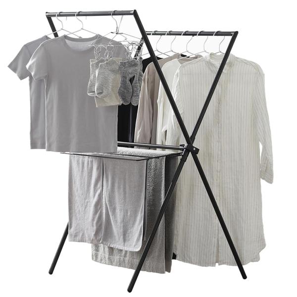 カラー：ブラックサイズ：単品スタイル：単品商品サイズ（cm）＜使用時＞幅約76×奥行約62×高さ約130＜収納時＞幅約76×奥行約7×高さ約144商品重量：約2.9kg耐荷重／全体：約8kg／パイプ1本あたり：3kg／タオルハンガー：2kg...