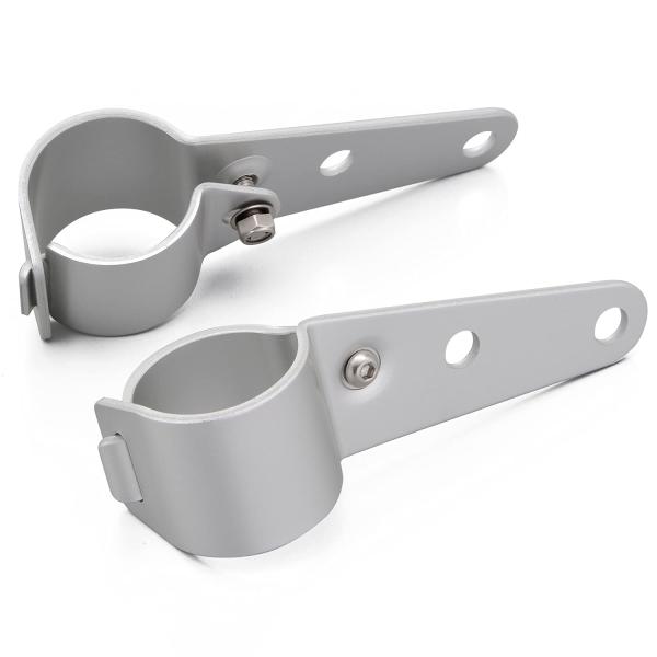 カラー：グレースタイル：アルミ製/φ37-43【用途】バイク用 フロントフォーククランプ ヘッドライトステー【仕様1】フロントフォーク対応直径:Φ37-43mm、ヘッドライト取付穴径:Φ10.5mm 、フォーク中心部からヘッドライト取付穴中...