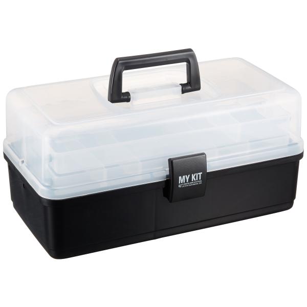 カラー：ブラックサイズ：幅37cm×奥行20cm×高さ18cmスタイル：b)工具箱 中カラー:クリア/ブラック本体サイズ:(約)幅37×奥20×高18cm素材:ポリプロピレン、ABS樹脂フタの開閉に連動する2段式トレーが付いていています多目...