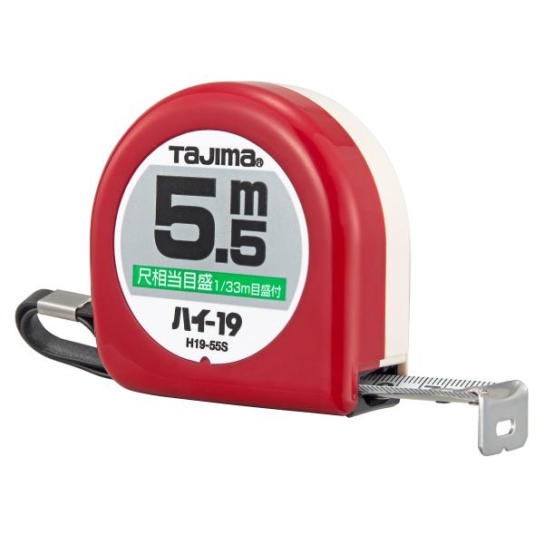 カラー：ホワイトサイズ：長さ5.5 mスタイル：幅19mmテープ長さ(m):5.5テープ幅(mm):19水平保持(m):1.8移動爪フリータイプ片面目盛455mmピッチ表示:あり(テープ幅16mm以上)減速ボタン:なしショックアブソーバー:あり