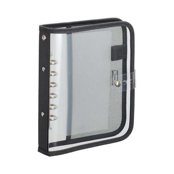 カラー：バインダー 透明サイズ：ミニ6穴スタイル：ブラック【商品】コレクションとライフログを持ち運べるバインダー【本体】クリアタイプ【サイズ】縦21.5×横17.7×背幅3cm【金具】ミニ6穴【付属品】着脱しやすい下敷き付