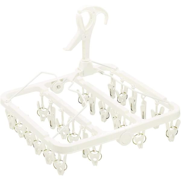 カラー：ホワイトサイズ：約縦34×横34×奥行36cmスタイル：小物干しハンガー 24ピンチサイズ:縦34cm×横34cm×高さ36cm本体重量:420ｇ素材・材質:ポリプロピレン、PP被膜鉄線、鋼生産国:中国型番:87130