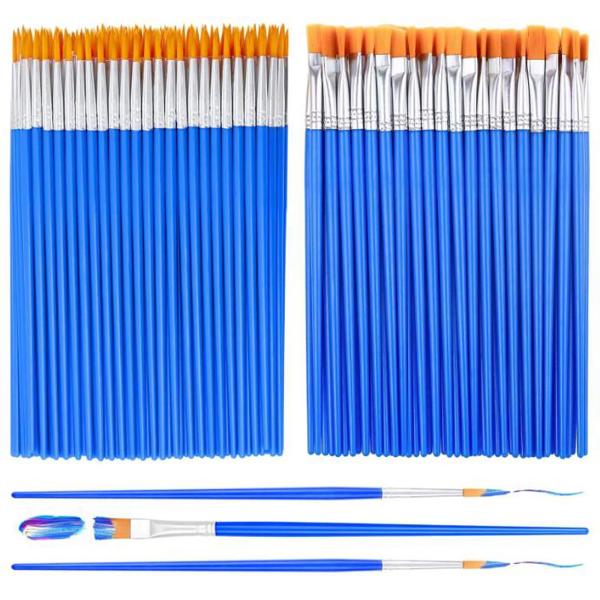 カラー：勾線筆+ 平筆サイズ：FREE【商品仕様】内容物：100本セット。長さ約17cm、筆先の長約1.5cm、筆先の幅約0.5cm。【上質な素材】ナイロン、耐久性に優れた柔らかい。銀色のフィルム部分でしっかり圧着しているため、毛切れ、毛抜...