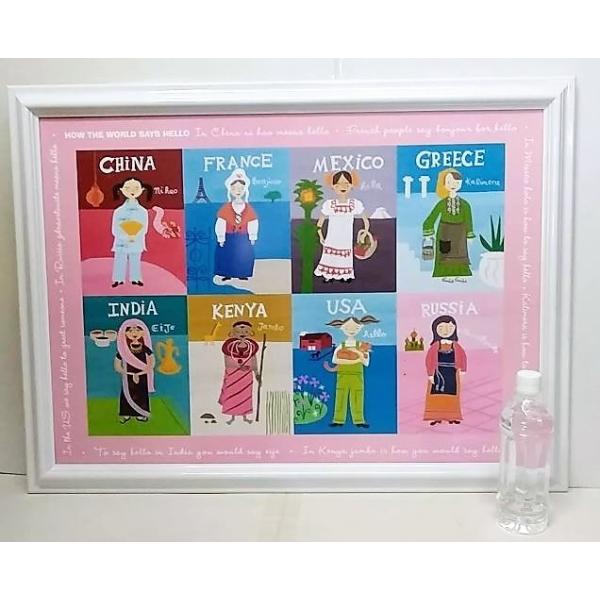 【ジャネル・ジェノベーゼ Janell Genovese】「How the world say`s hello」ポスター額装品　 額縁外寸79.5x59.0ｘ2.5cm　内寸71.5x51.0cm　[k-209]\13200ジャネル・ジェノ...