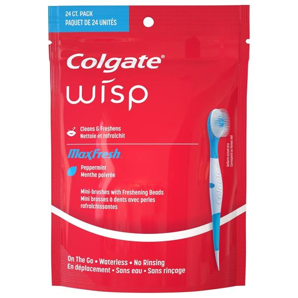 Colgate Max Fresh Wispは、水や歯みがき粉がなくても使える使い捨てミニ歯ブラシです。ペパーミント味のビーズにフレーバーと洗浄成分が含まれており、ブラッシングするだけで表面の汚れを落とし、息をさわやかに保ちます。ブラシの根...
