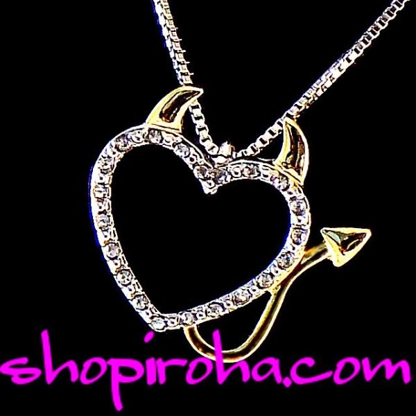 キラキラ 小悪魔サタン パヴェ オープンハート ベネチアチェーン ネックレスぷっくりとした角としっぽがとても素敵可愛い 小悪魔 の オープンハートサタンのチャーム ペンダントラインストーン を散りばめキラキラ と 綺麗 に 輝きかわいいデザ...