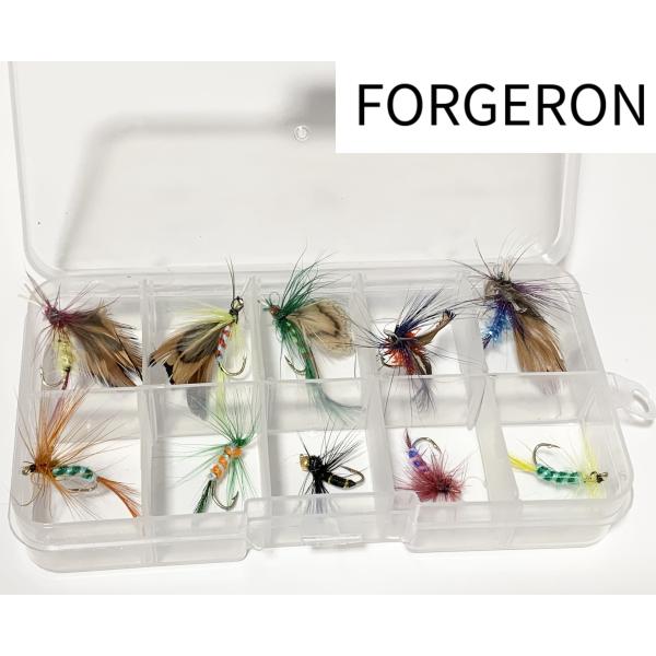 水面に浮かべて使うフライ、ケース入り10個セット☆お得な10本セット☆収納ケース付き☆安価でコスパ良し!初心者にも最適☆バリエーション豊富な各1本ずつの10パターン[サイズ]#12[フック形状]返しあり（バーブド）[入数]10本/10パター...