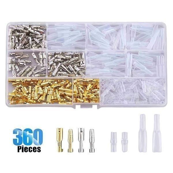 【優れた材質】高品質な真鍮製+ 絶縁スリーブ。良好な電気伝導性と耐久性がある圧着端子です。【セット内容】ゴールド、シルバー2種類のカラー入れセット：ゴールドのギボシ端子(オス45個・メス45個)シルバーのギボシ端子(オス45個・メス45個)...
