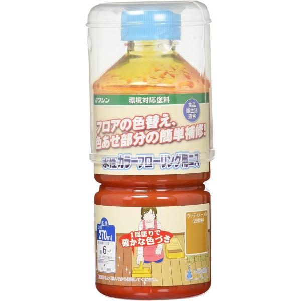 品種:合成樹脂塗料成分:合成樹脂(ウレタン)・顔料・水容量:270mlカラー:ウッディメープル塗り面積(1回塗り):約6m2(たたみ約3.7枚分)乾燥時間(20℃):約1時間※保管中のラベルの焼け(色飛び)、塗料の分離などございます。よく振...