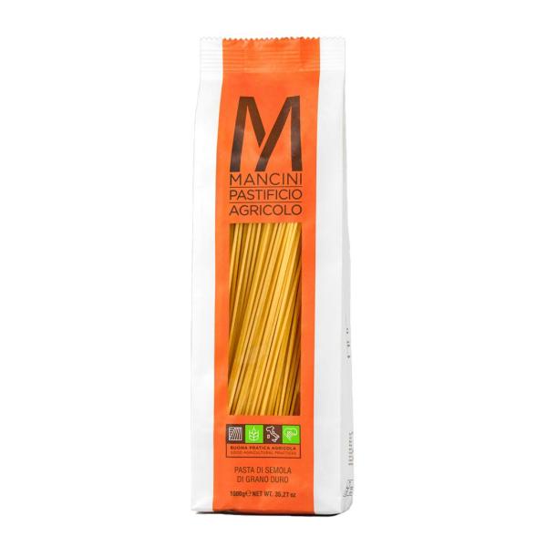 マンチーニ スパゲッティーニ 1.8ｍｍ 1kg ・内容量：1ｋｇ・原材料から栽培、100％マルケ州の自社栽培小麦・原材料：デュラム小麦のセモリナ・原産国：イタリア・数多くの星付きレストランが愛用・茹で時間：9?10分