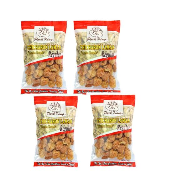 Glattol 【4個セット】PORKKING CHICHARON BALAT LAMAN チッチャロン 堅揚げ 脂身付き (豚皮揚げスナック菓子) 60g 高タンパク質 糖質ゼロ 国内製造 ・アレルギー：豚肉・保存方法：直射日光を避け常温...