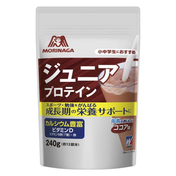 森永製菓 森永 ジュニアプロテイン ココア味 240g (約12回分) ウイダー 森永ココア カルシウム・ビタミン・鉄分配合 合成甘味料不使用 ・たんぱく質量: 1食分(20g)当たり 8.4g・カロリー: 1食分(20g)当たり 74kc...