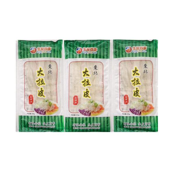 東北大拉皮【3点セット】 中国春雨 タンミョン 簡単レシピ付 ダーラーピー ・3袋セット1袋辺り2、３人前です、写真入りのレシピ付で簡単においしくお召し上がり頂けます。原料は緑豆澱粉、じゃがいも澱粉で無添加です。・サイズ: 200グラム (...