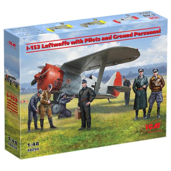 ICM 1/48 ドイツ I-153 チャイカ w/パイロット＆グランドクルー プラモデル 48094 (飛行機) ・1/48スケール未塗装プラスチック組み立てキット・デカール3種付属・パーツ数141点・完成時サイズ:130×208mm・組...