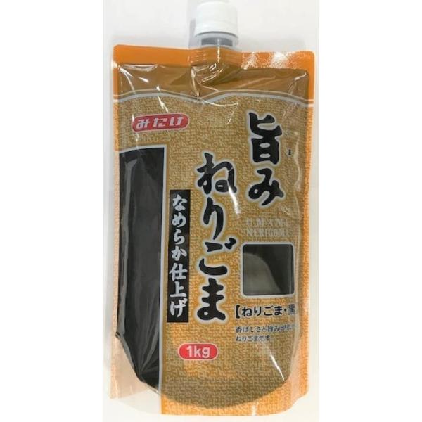 みたけ食品 旨みねりごま 黒 1kg ・100gあたり：エネルギー599kcal、たんぱく質20.3g、脂質54.2g、炭水化物18.5g、食塩相当量0g　※分析値・ごま100%のとてもなめらかなねりごまです。・スタンドパウチタイプで使い勝...