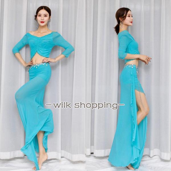 セットアップ　レディース  社交ダンス  ベリーダンス衣装　春夏　上下セット　半袖　トップス+スカート  ヨガウェア　フィットネスウェア　　練習着　レッスン着  演出服　カジュアル　ステージ衣装　発表会  レッスンウェア　クラブ服　ラテン　...