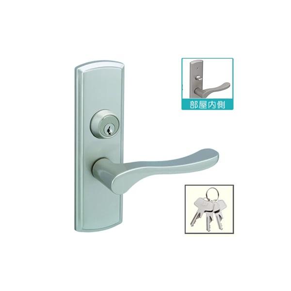 WOODONE　ドア部材　レバーハンドル(S型・鍵付錠)　【ZH11S4-B】カラー：シルバー(シルバー塗装)