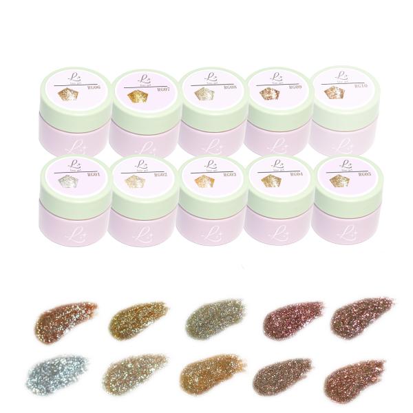 リノジェル linogelのフラッシュラメジェル lame modern シリーズ【RGシリーズ】です。光の反射で輝くラメ・グリッタージェル。ラメラインも引きやすく、クリアジェルと混ぜると透け感・キラキラがより際立ちます。ネイル歴10年以上...