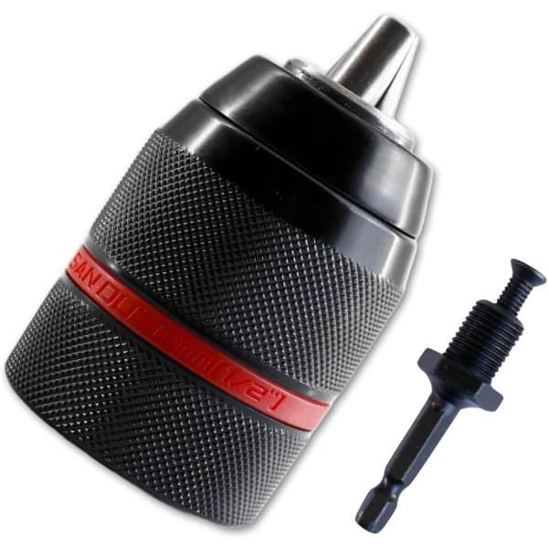 ShopXJ ドリルチャック 六角軸 キーレスドリルチャック インパクト用 【アダプターｘ13mmｘ変換ｘ互換ｘ変え軸ｘ6.35mmｘ電動ドリル】ShopXJ (2-13mm)セット内容:13mmキーレスチャック×1、六角シャンクアダプタ×...