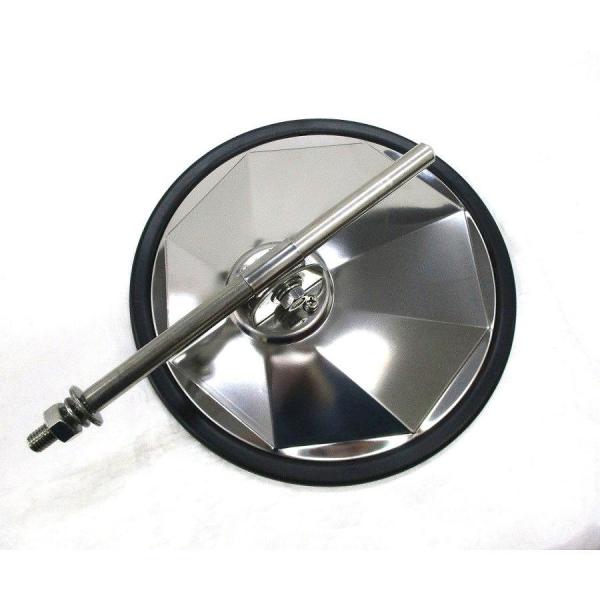 裏面の立体的なフォルムが目立つ！【サイズ】　225mmφ　ステーの長さ：約200ｍｍ（ネジ部含まず）【取り付け可能サイズ】　約19〜30mmφの純正ミラーステーに適合【裏面】　鏡面タイプ【注意事項】・裏面は鏡面タイプですのでご注意下さい。・...