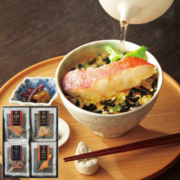 ●機内食でも採用された本格出汁茶漬けのセットです。大きな具材と、出汁にもこだわり、贅沢なひとときを堪能いただけます。お湯を注ぐだけで本格だし茶漬けをぜひ。●商品内容：お茶漬け（金目鯛・鮭・厚切牛タン・帆立）各１、だしつゆ×４、具材×４　【ア...