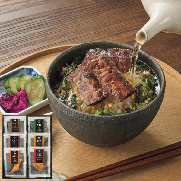 ●機内食でも採用された本格出汁茶漬けのセットです。大きな具材と、出汁にもこだわり、贅沢なひとときを堪能いただけます。お湯を注ぐだけで本格だし茶漬けをぜひ。●商品内容：お茶漬け（金目鯛・鮭・厚切牛タン・帆立・磯海苔・鰻）各１、だしつゆ×６、具...