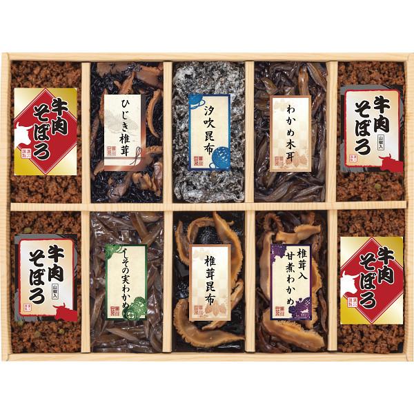 国産牛ミンチをふっくら炊いた「国産牛肉そぼろ」、国産牛ミンチと国産の山椒と炊き合わせ山椒をピリリと利かせた「国産牛肉そぼろ（山椒）」、平成３０年度の第６４回全国水産加工たべもの展にて大阪府知事賞を受賞しました、椎茸と茎わかめの触感を大切に甘...