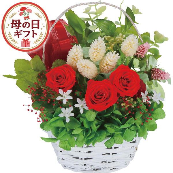 【発売日：2026年05月07日】生花のようなみずみずしさを長く楽しめる、母の日専用のプリザーブドフラワー（レッド）です。プリザーブド・アーティフィシャル・ドライを組み合わせた上品な籠アレンジで、どんなお部屋にも馴染みます。水やり不要でお手...