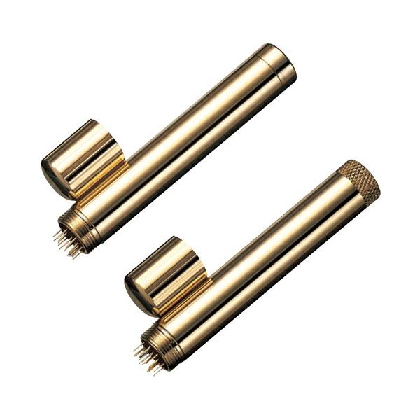 サイズ:全長75mm、長さ80mm、Ф12mm、16本鍼金メッキ  【強タイプ】  刺激は強め。タタキ鍼、瀉鍼として用いる    【弱タイプ】  刺激は弱め。補鍼として用いる。