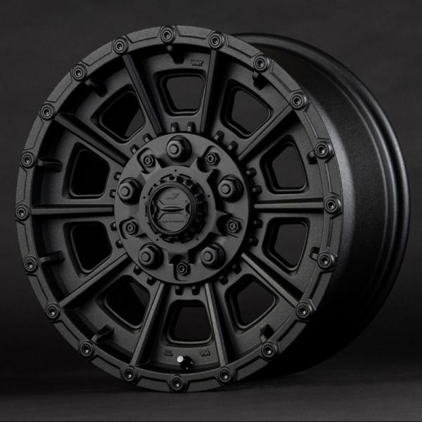 「Tank Wheelsデザインをモチーフに力強さを表現するM017」カラー：　SHOT BLACKサイズ：　17×8.0J inset41PCD：　5H-127/5H-114.3 10HマルチHUB:φ73.1ナットホール径：　PCD12...