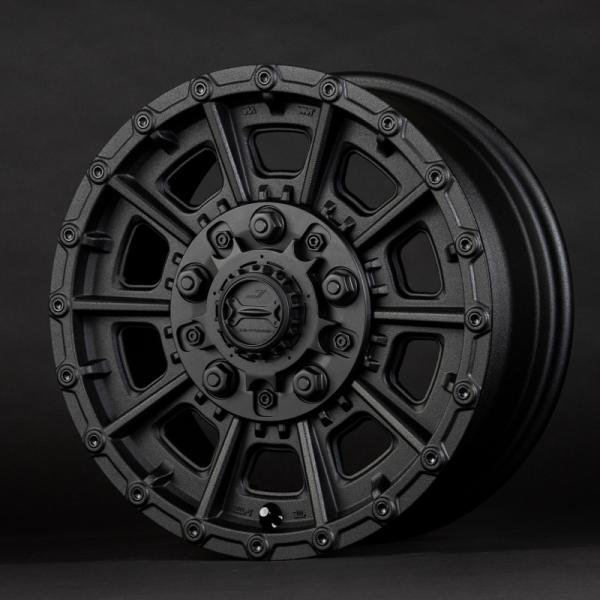 「Tank Wheelsデザインをモチーフに力強さを表現するM017」カラー：　SHOT BLACKサイズ：　16×6.5J　inset38PCD：　6H-139.7　HUB:φ106.2ナットホール径：　PCD127/φ32-φ13取付座...