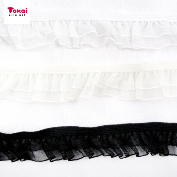 ■数量設定…50cm単位の切売り■素材…ポリエステル■メーカー名…トーカイグループオリジナルオーガンジーが2段になったフリルです。お洋服、バッグやポーチなどのデコレーションにおススメ。縫いつけてご使用ください。※トーカイグループオリジナル！...