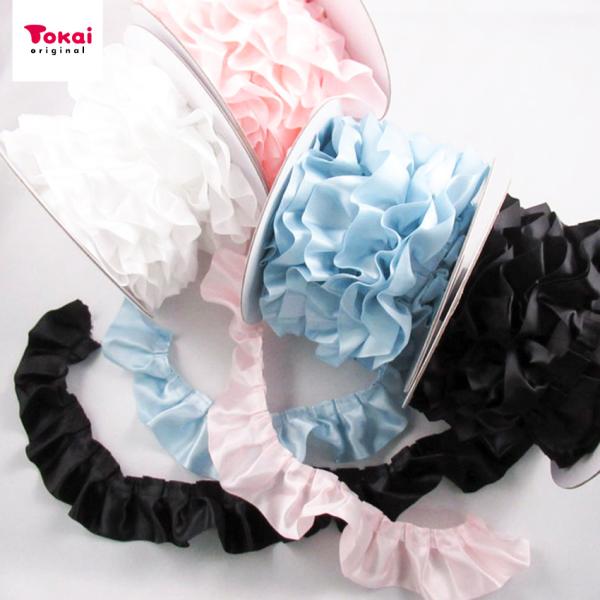 ■サイズ（約）…巾3.8cm（商品サイズ）■数量設定…50cm単位の切売り■素材…ポリエステル100％■メーカー名…トーカイグループオリジナル■生産国…中国ポリエステル素材で艶のあるかわいいフリルリボン♪お洋服や小物の装飾やアクセントに。縫...