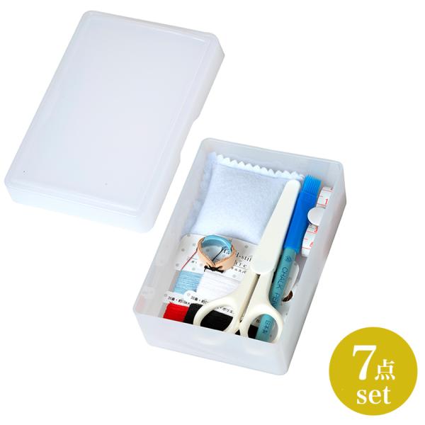 ■サイズ（約）…　ケースサイズ…90×127×43mm　パッケージ…90×157×43mm ■セット内容／生産国…7点入　ステンレスはさみ（11.5cm）…中国製　ニードルセット（糸通し付き）…日本製　ピンクッション…中国製　グラスメジャー...