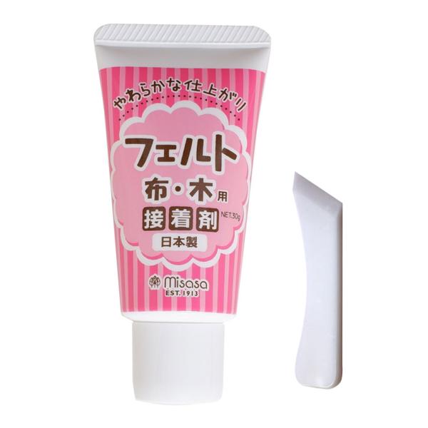 高粘度タイプで素材に浸み込みにくいフェルトや布を使った手芸に最適です。■サイズ（約）…47×100×33mm■パッケージサイズ（約）…72×140×33mm■種類…水溶性接着剤■重量…正味量３０ｇ■成分…エチレン酢酸ビニル樹脂(５３％)　水...