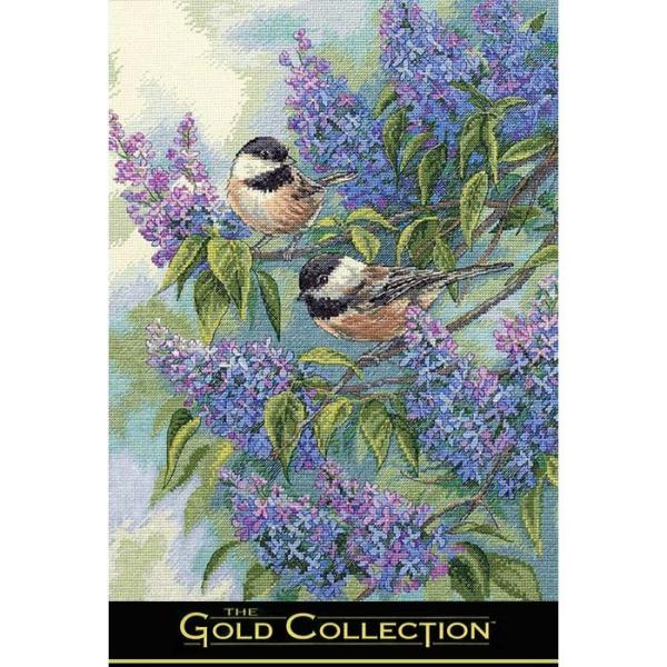 ★送料無料★ディメンジョン　刺しゅうキットThe　Gold　CollectionChickadees　and　Lilacs 【 サイズ(約) 】 30×41ｃｍ【 布の種類　】 アイーダ【 布地のカウント数　】 14【 布地の色 】 アイボ...