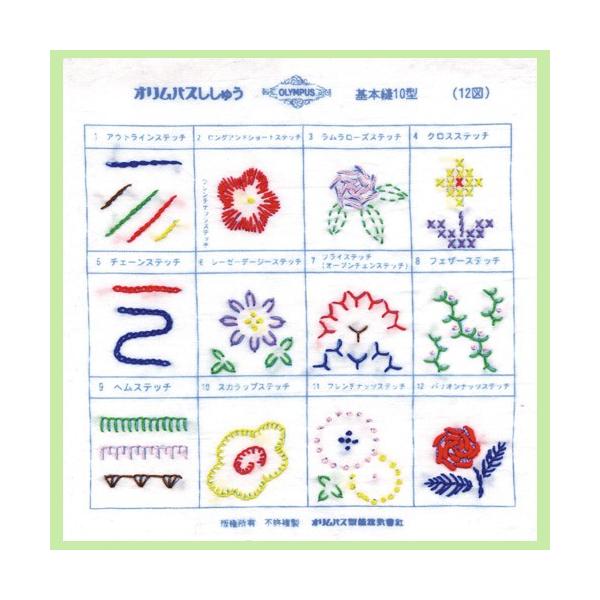 オリムパス刺しゅうキットフランス刺しゅう基本ステッチキット基本縫　10型 【 サイズ(約) 】 20×21ｃｍ【 セット内容 】 25番ししゅう糸、図案プリント済布（綿100％）、フランスししゅう針、説明書【 用意するもの 】刺しゅう枠（1...