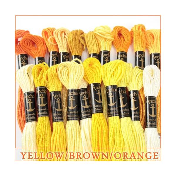 刺しゅう糸　Anchor25番 イエロー・ブラウン・オレンジ系 1【 サイズ(約) 】 長さ：8ｍ【 材質 】 綿100％【 太さ 】25番 【 発売元 】 Anchor イギリスの老舗メーカー「Anchor」の25番刺しゅう糸です。細糸6...