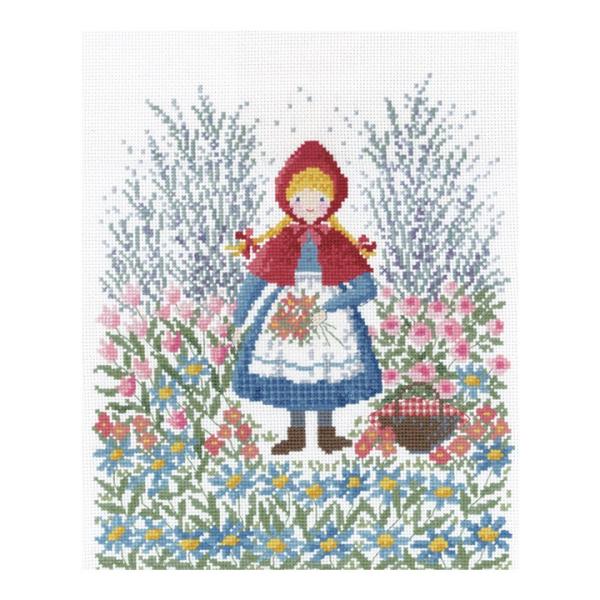 オノエ・メグミデザイン クロスステッチキット夢見る童話の世界の中から赤ずきんちゃんです。子どもの頃、ページをめくりながら心はハラハラ、ドキドキ…物語の世界の中に想いを膨らませた冒険やときめきの数々を刺しゅう作家オノエ・メグミが描きます。※額...